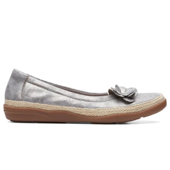 Clarks | Shoes | Clarks Ballerina Boat Flats Elaina Grey Silver Shimmer ...
